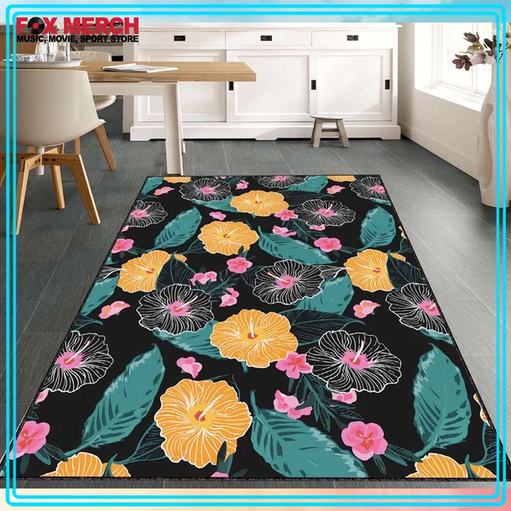 Hibiscus Flower Rectangular Area Rugs For Living Room